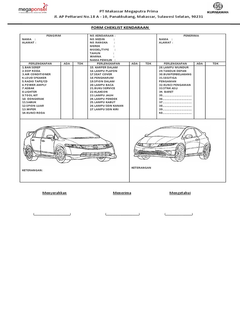Checklist Kendaraan PT Makassar Megaputra | PDF