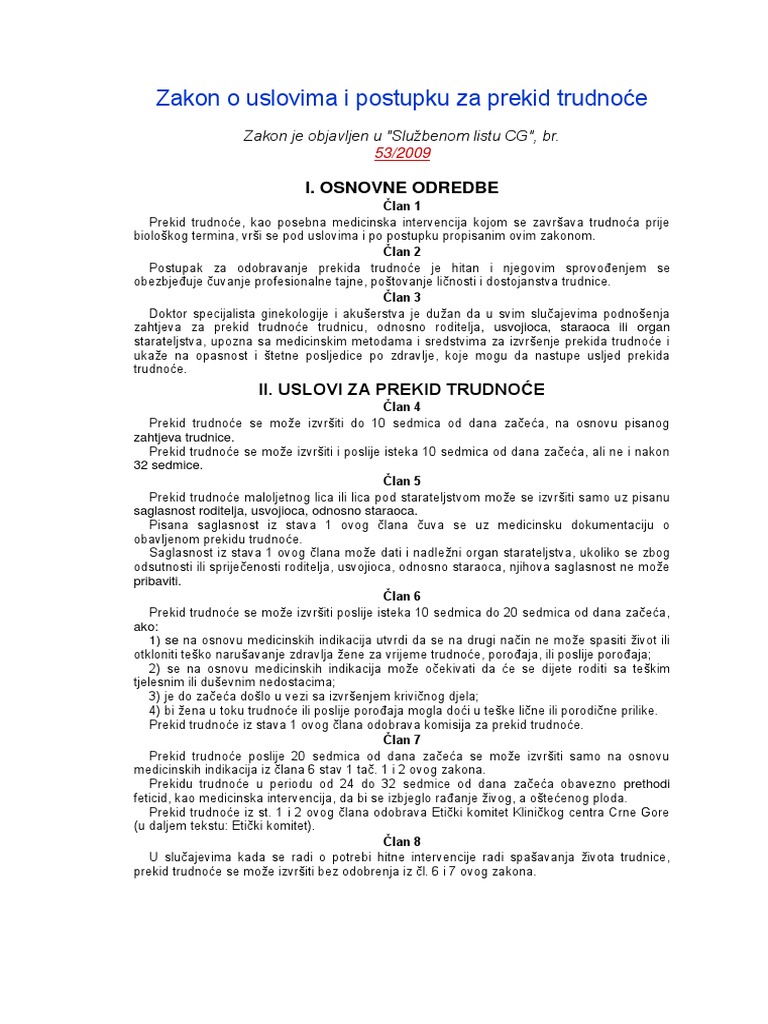 Zakon o Uslovima I Postupku Za Prekid Trudnoće | PDF