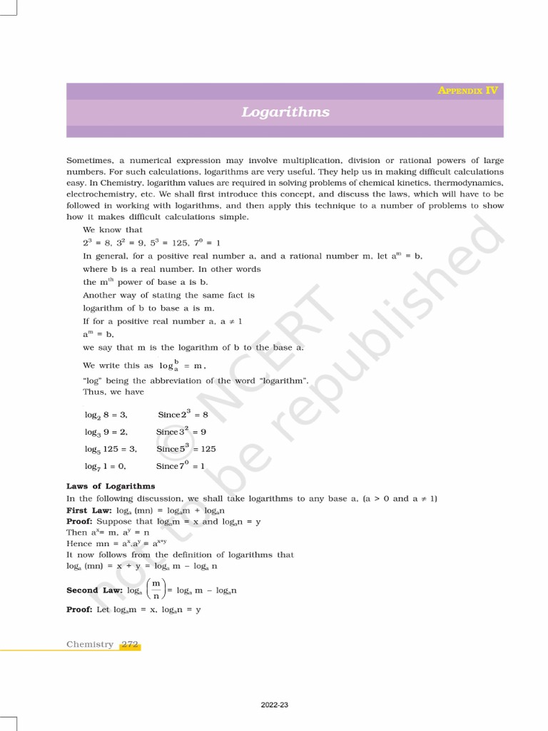Log Table Chem Book Ncert | PDF
