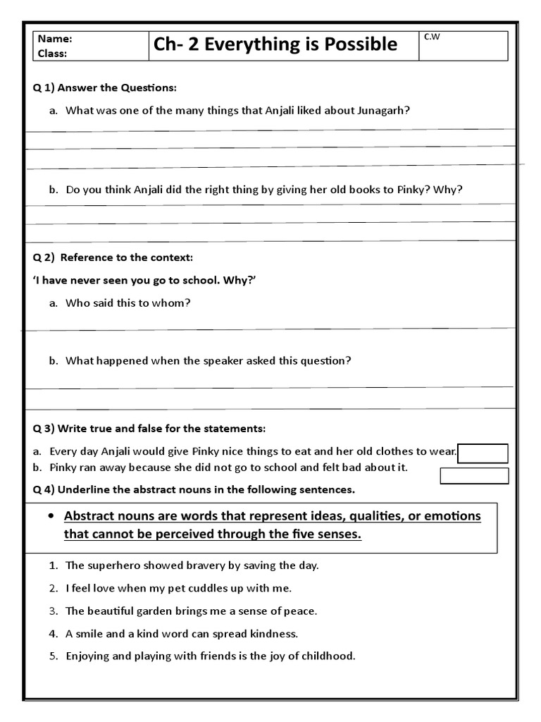 CH 2 Everything Is Possible Worksheet | PDF