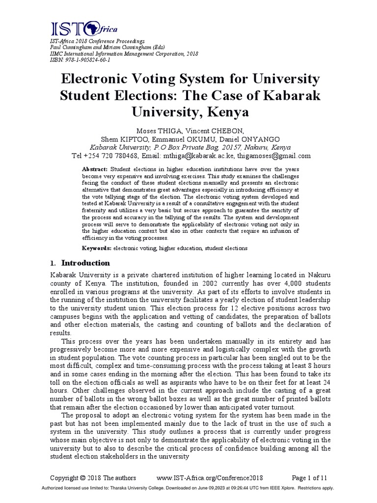 Electronic Voting System For University Student Elections The Case of ...