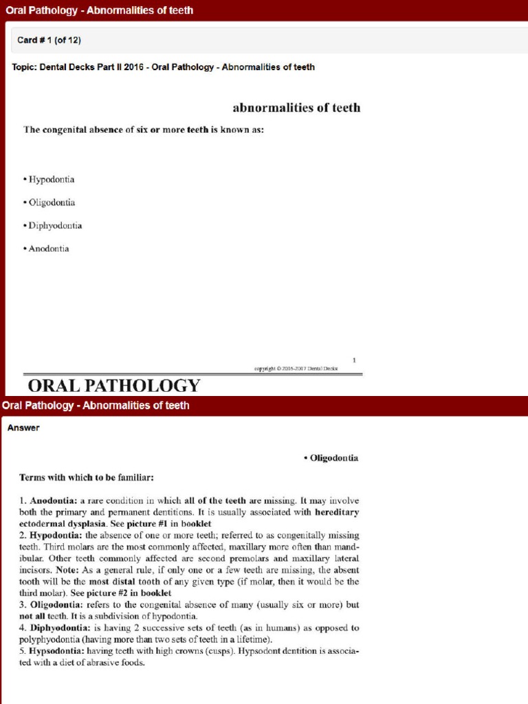 Dental Decks Oral Pathology | PDF