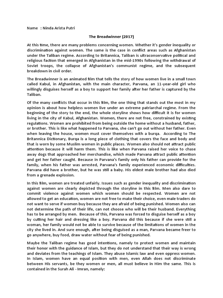 The Breadwinner (2017) Review - Ninda Arista Putri | PDF | Afghanistan | Human Rights