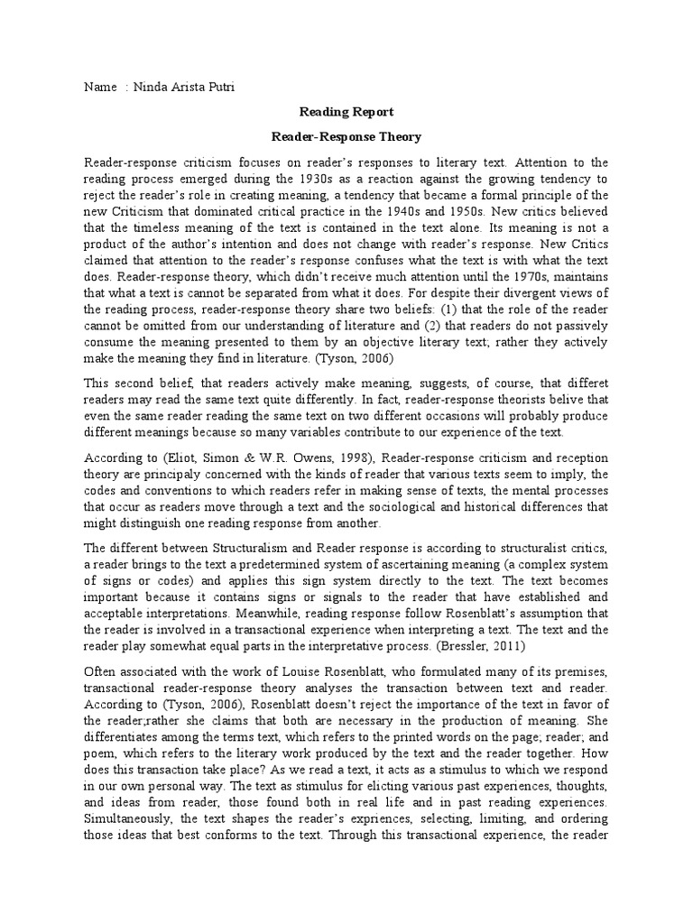 Reader Response - Literary Theory - Ninda Arista Putri | PDF ...