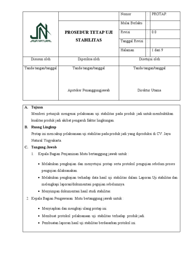 Protap Uji Stabilitas | PDF