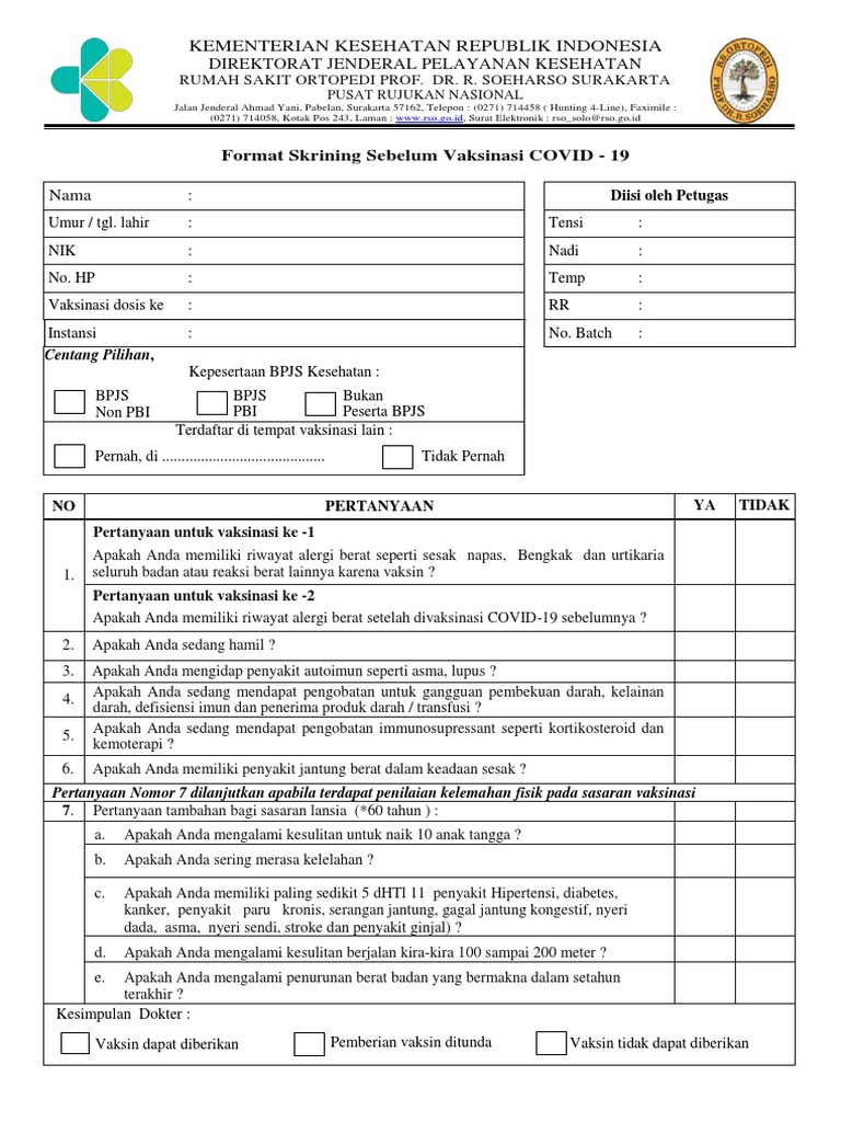 FORM SKRINING VAKSINASI COVID -19 | PDF
