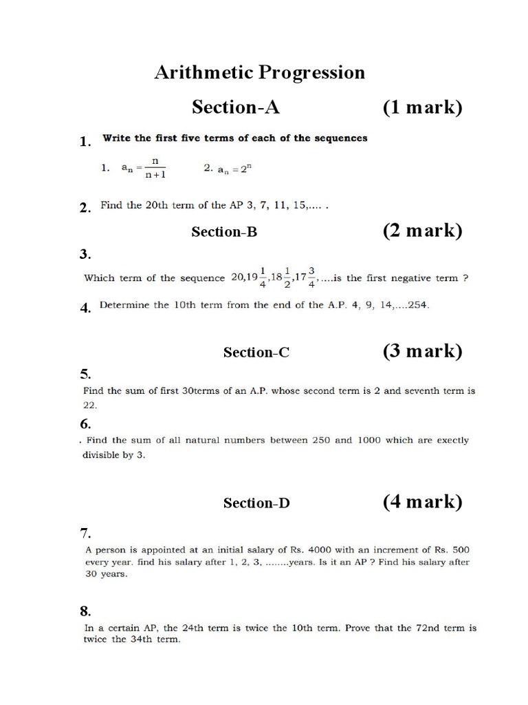 Arithmetic Progression Exam Guide | PDF