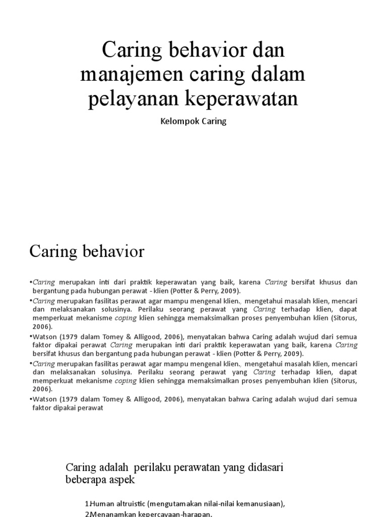 Caring Behavior Dan Manajemen Caring Dalam Pelayanan Keperawatan | PDF