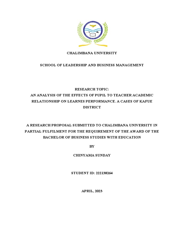 MR CHINYAMA - RESEARCH PROPOSAL - Edited | PDF | Teachers | Classroom Management