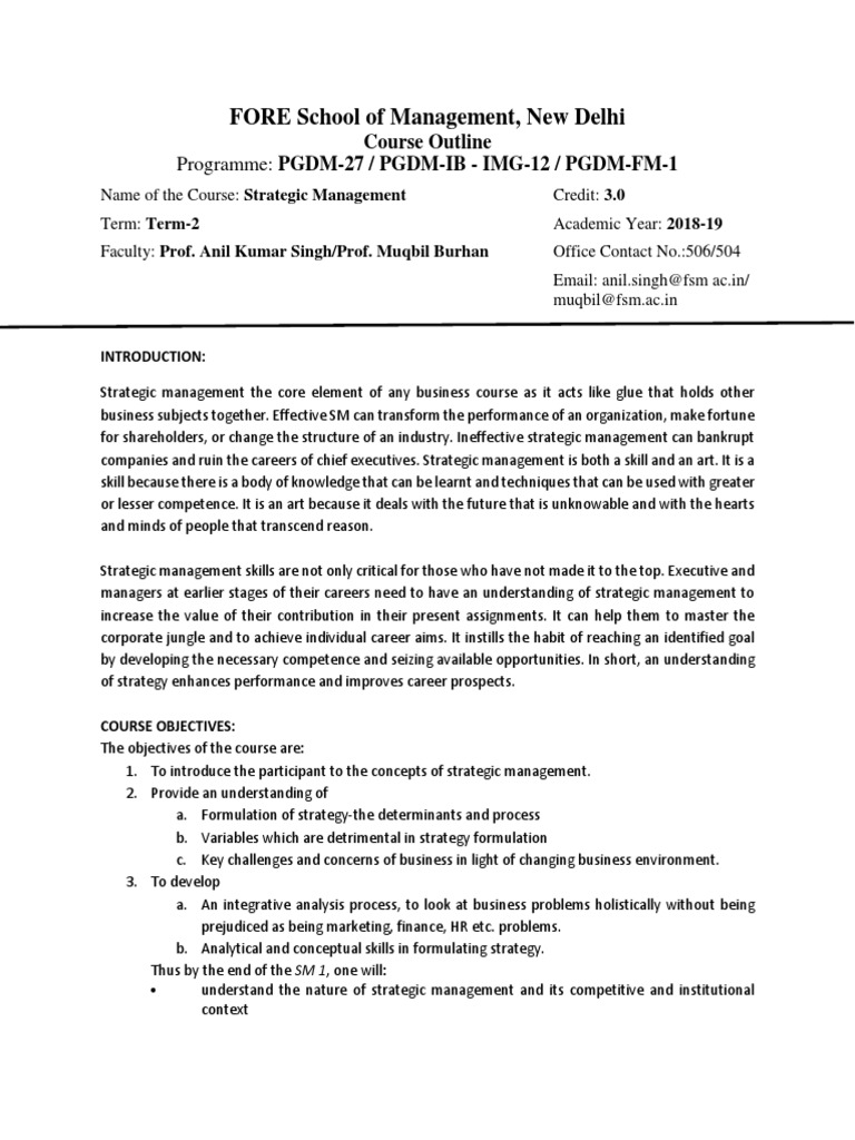 Strategic Management - FMG-27, IMG-12 & FM-1 - Prof. Anil K Singh, Prof ...