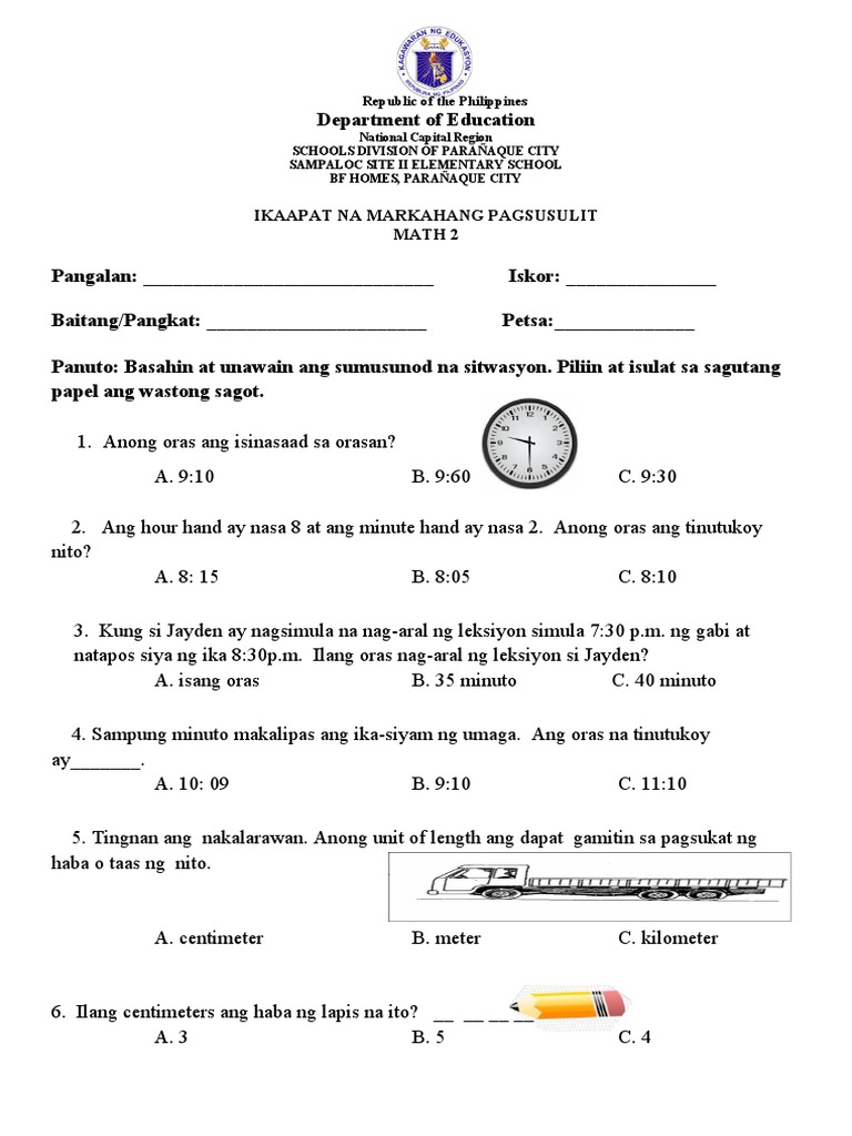 Kindergarten Matatag First Periodical Test
