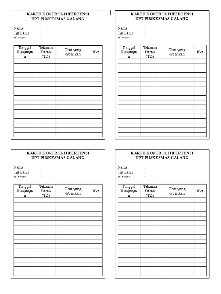 kartu kontrol hipertensi | PDF