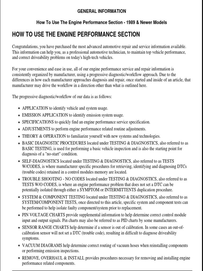 How To Use The Engine Performance Section | PDF | Medical Diagnosis ...