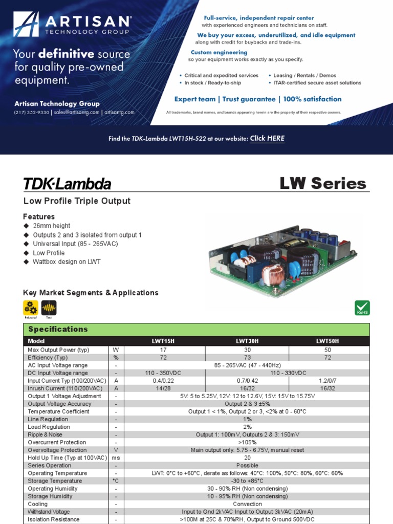 TDK-Lambda LW Series Datasheet | PDF | Physical Quantities | Electromagnetism