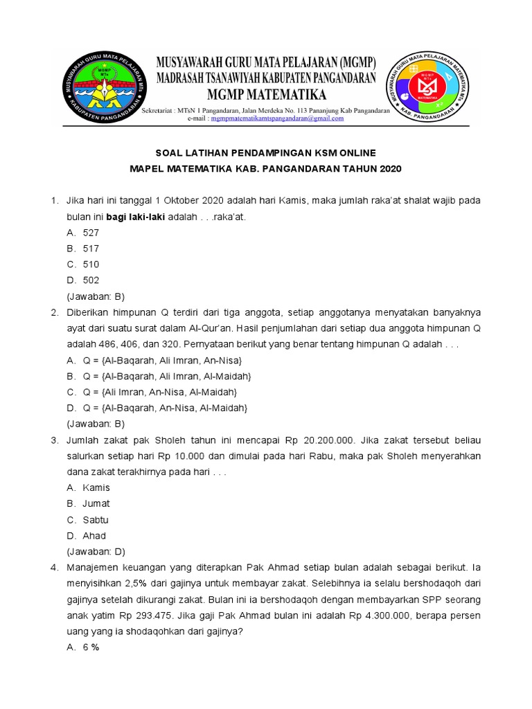 Draft Soal Simulasi KSM Online | PDF