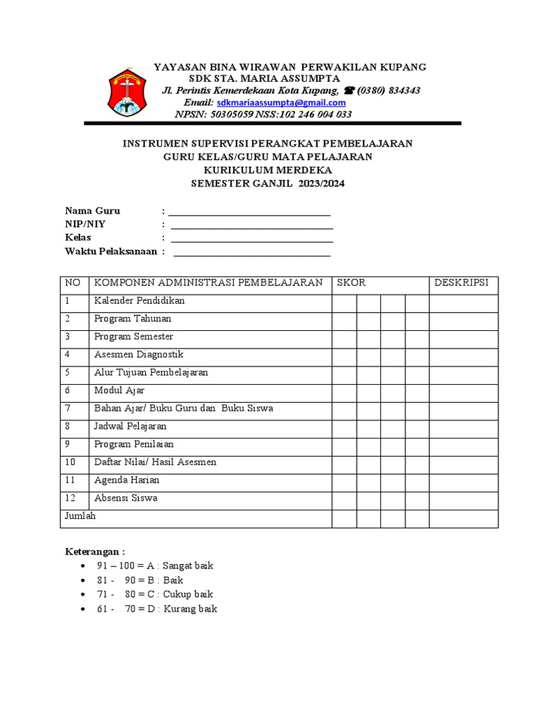 Format Supervisi Perangkat Kumer | PDF