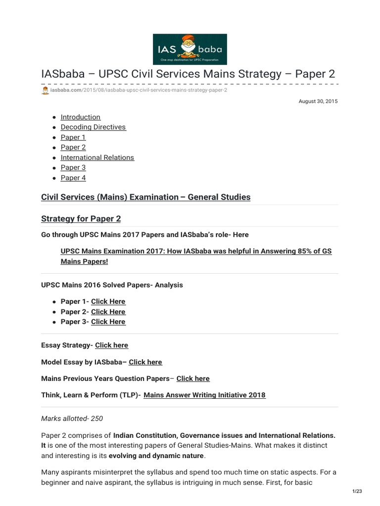 UPSC Mains Paper 2 Strategy Guide | PDF | Bill (Law) | Governance
