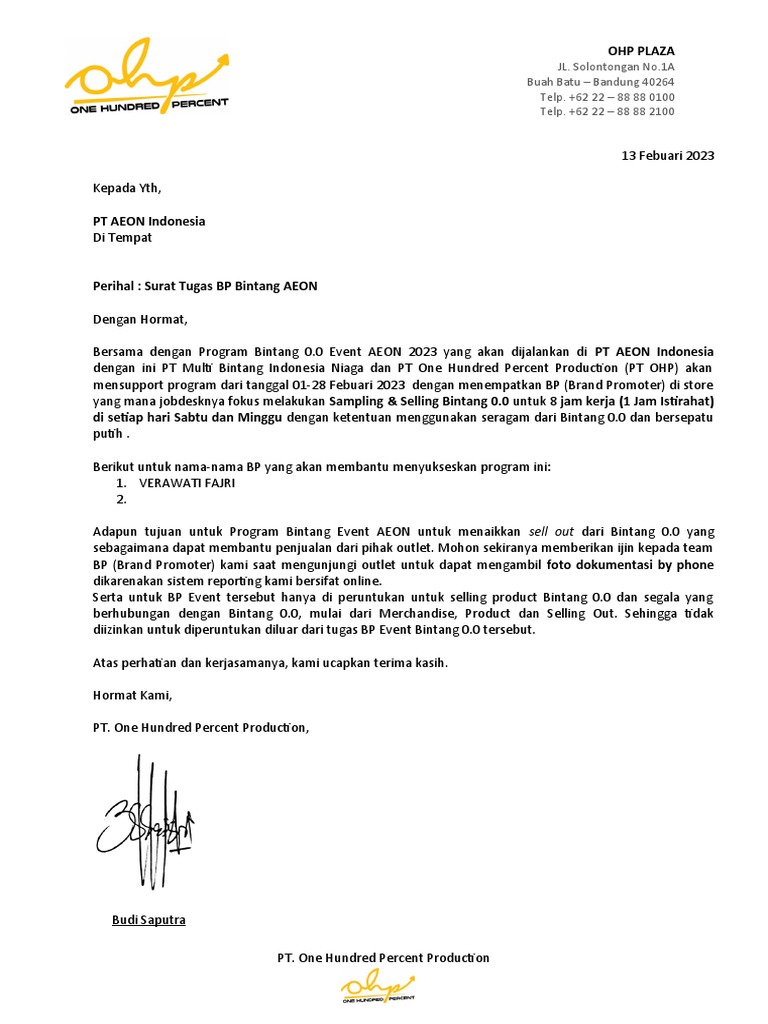 Salin-SURAT TUGAS ZERO - AEON 2023 | PDF