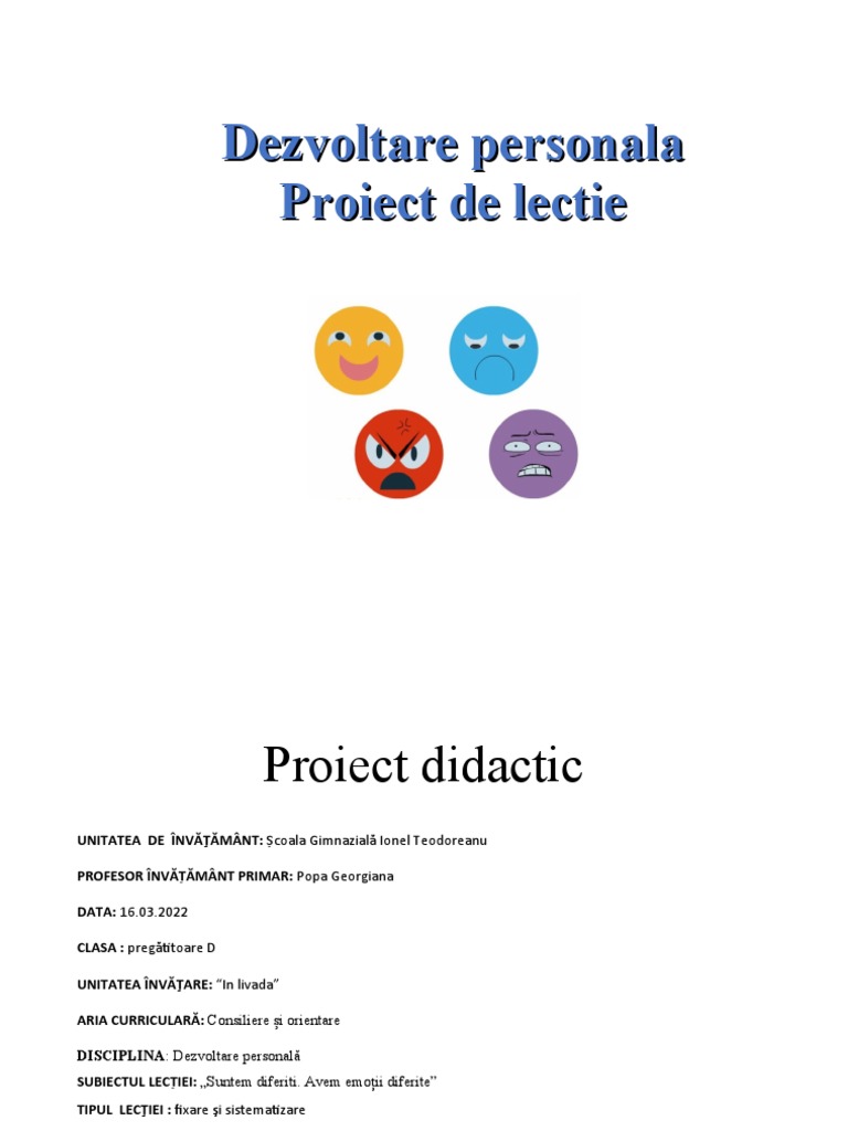 Proiect DP Ic2 Suntem Diferiti. Avem Emotii Diferite | PDF
