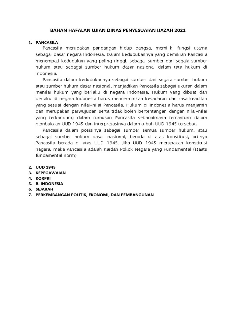 Bahan Hafalan Ujian Dinas Penyesuaian Ijazah 2021 | PDF | Filsafat