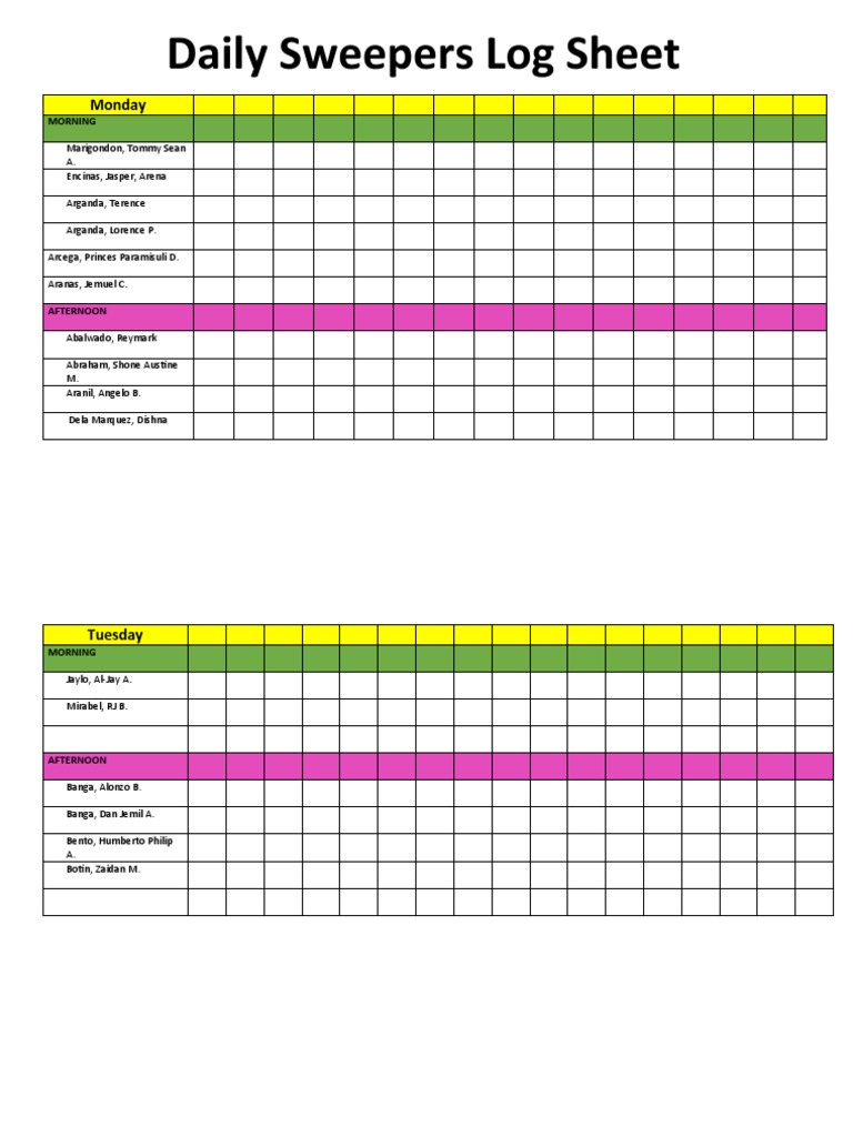 Daily Sweepers Log Sheet | PDF