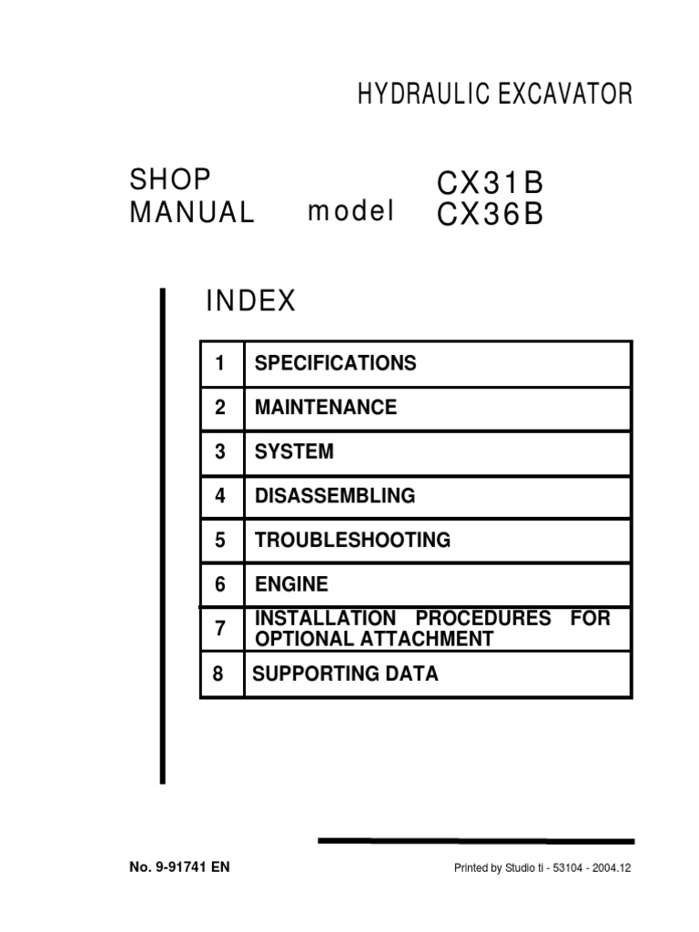 Case Mini Hydraulic Excavator Cx31b 36b Shop Manual | PDF