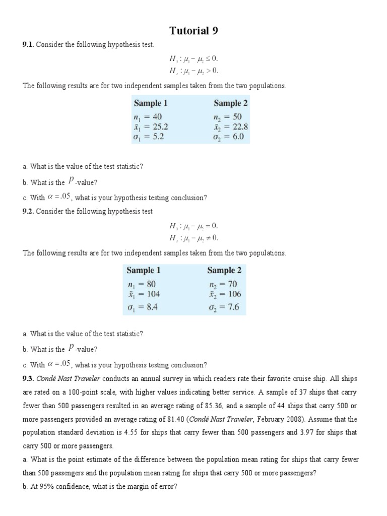 2023-Tutorial 09 | Download Free PDF | Statistical Hypothesis Testing | Sat