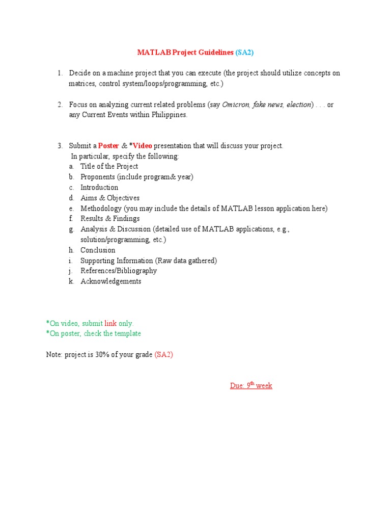 MATLAB PROJECT GUIDELINES (CS10-Lab) | PDF
