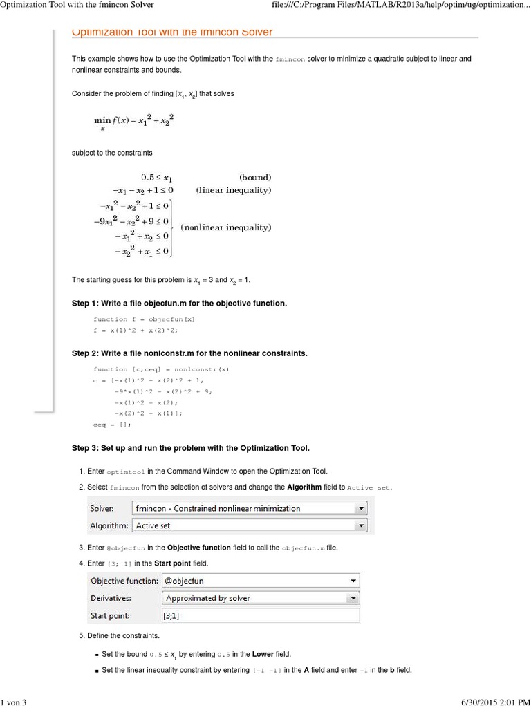 Optimization Tool With The Fmincon Solver | PDF | Teaching Methods ...