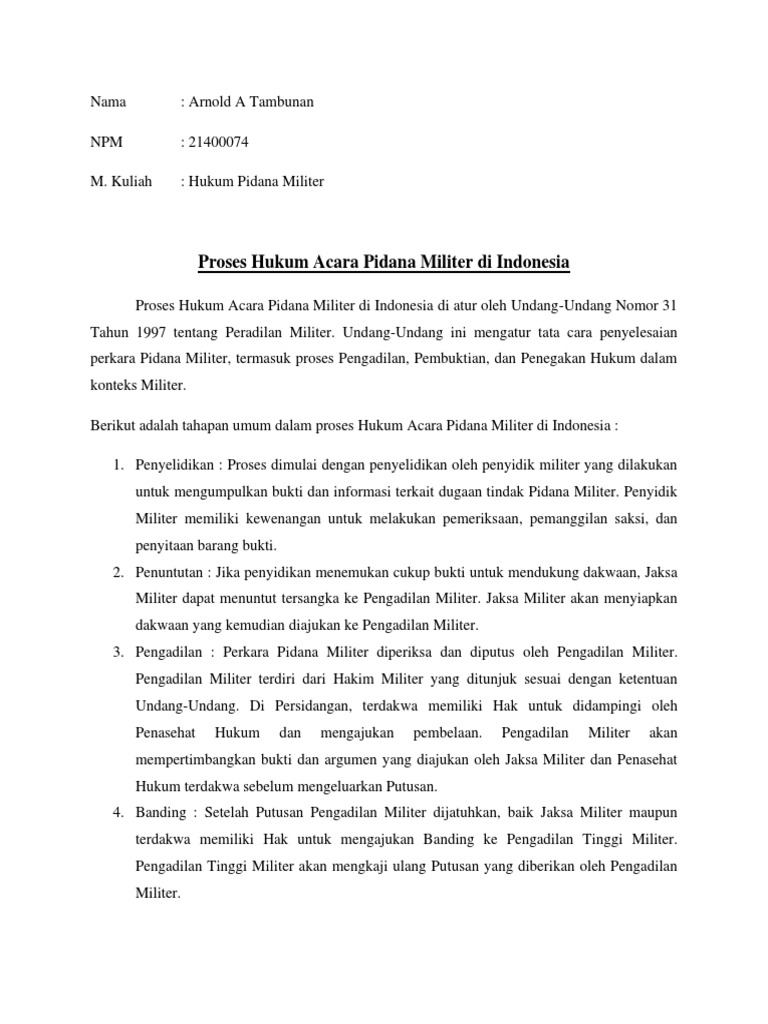 Proses Hukum Pidana Militer Indonesia | PDF