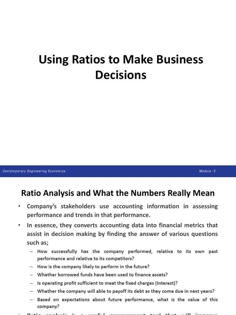 Ratio Analysis for Business Decisions | PDF