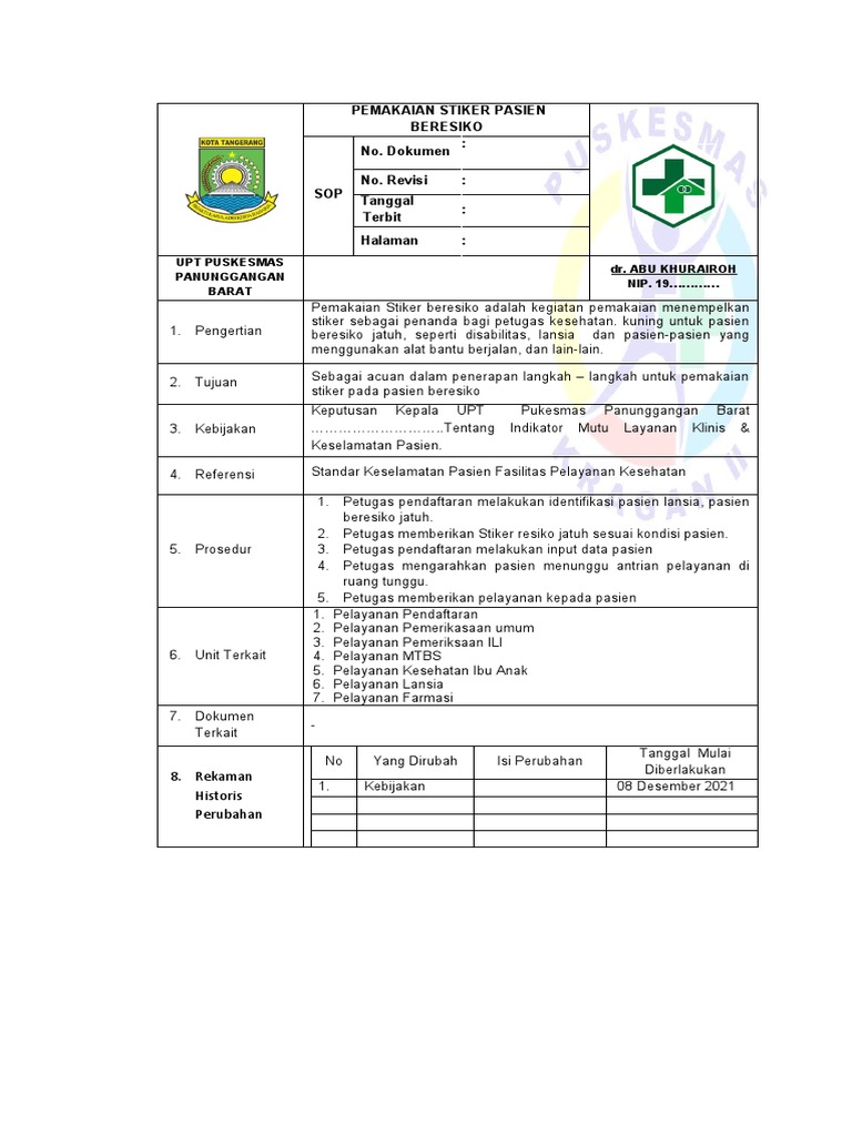 SOP Pemasangan Stiker PASIEN | PDF