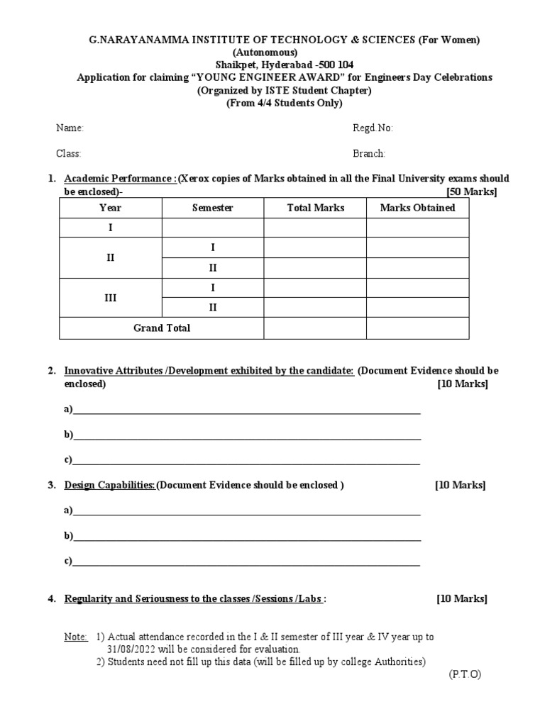 Young Engineer Award Application Form | PDF