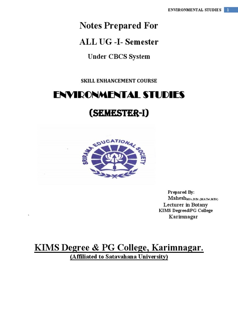 Environmental Studies Notes For Ug 1st Sem PDF | PDF