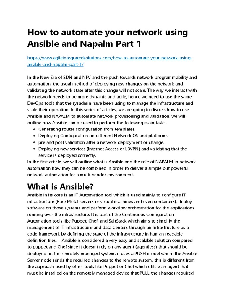 How To Automate Your Network Using Ansible and Napalm Part 1 | PDF | Python (Programming ...