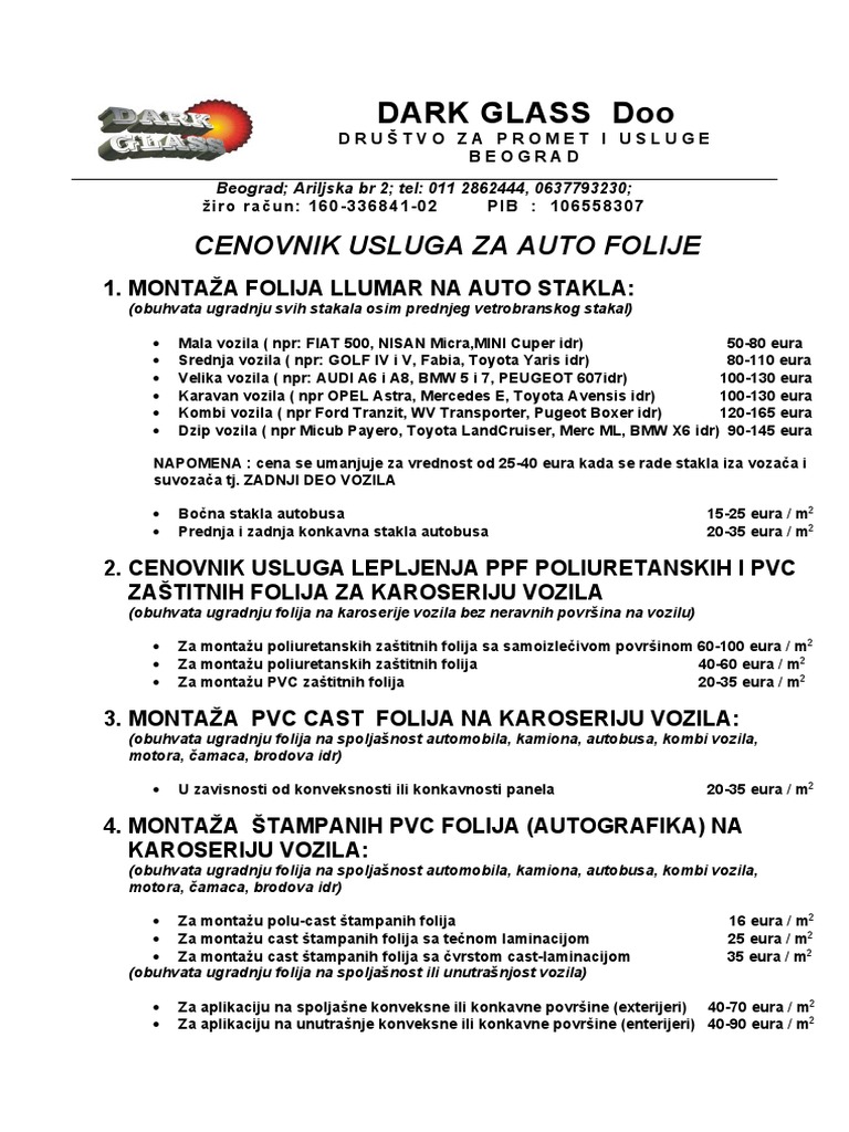 Cenovnik Vozila | PDF