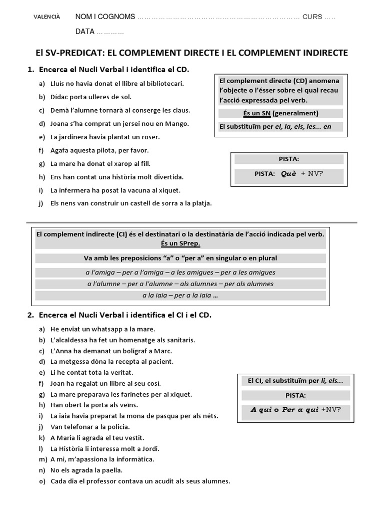 El Complement Directe I Indirecte | PDF