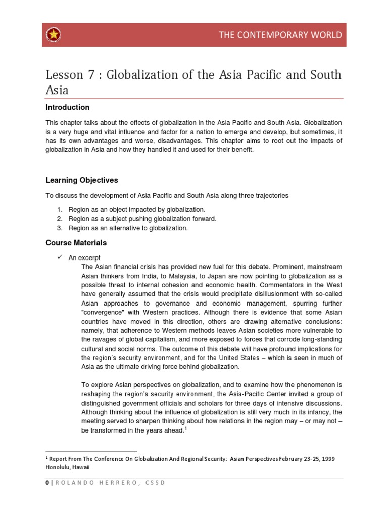 Lesson 7 and 8 Globalization in Asia Pacific and Media and Cultural ...
