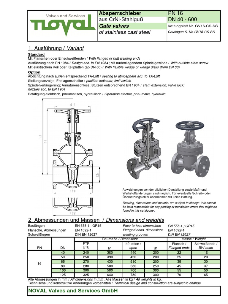 GV16 CS SS - DN40 600 | PDF