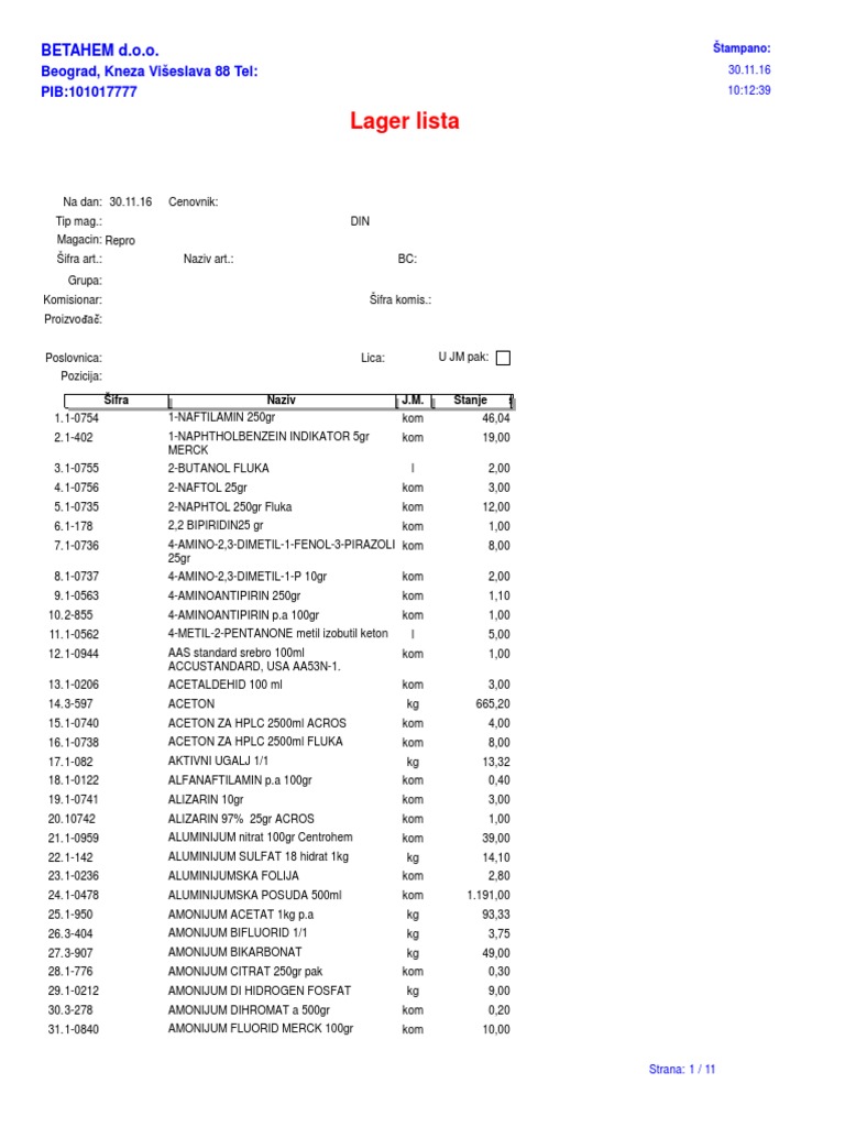 Lagerlista | PDF