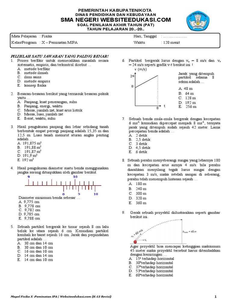 Soal UAS Fisika Kelas X K13 | PDF