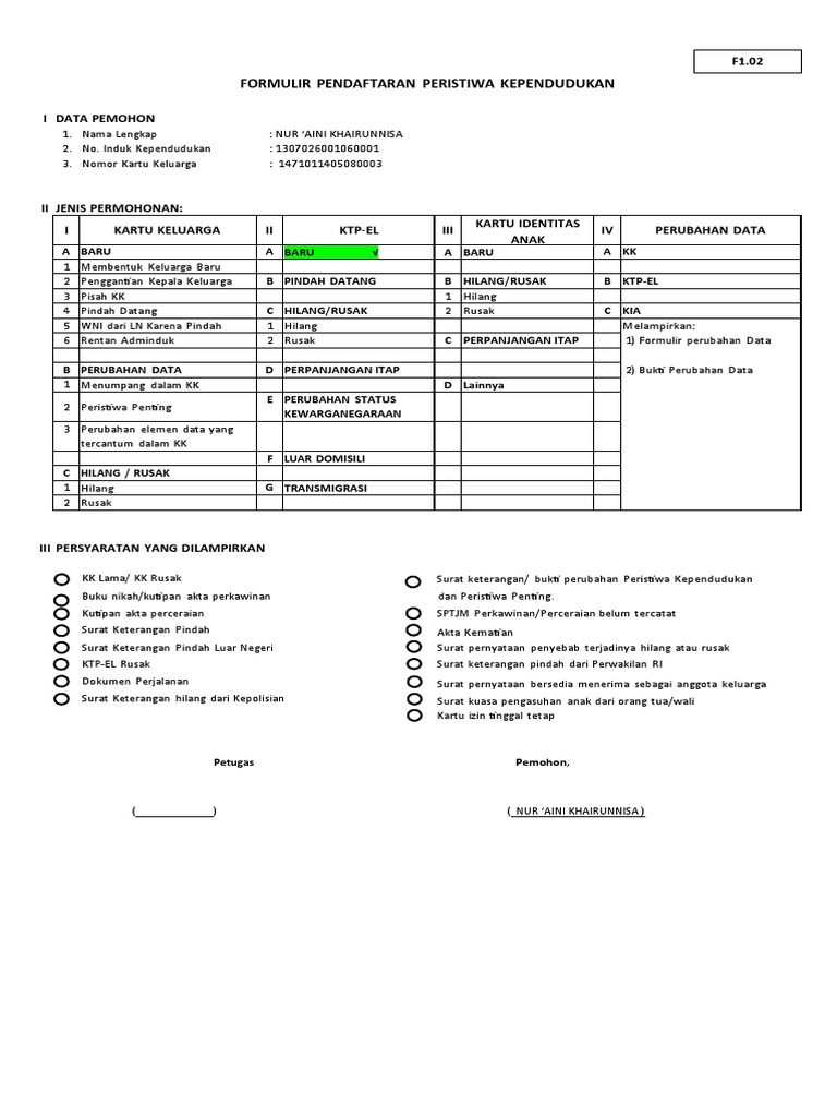 Formulir f1 02 | PDF