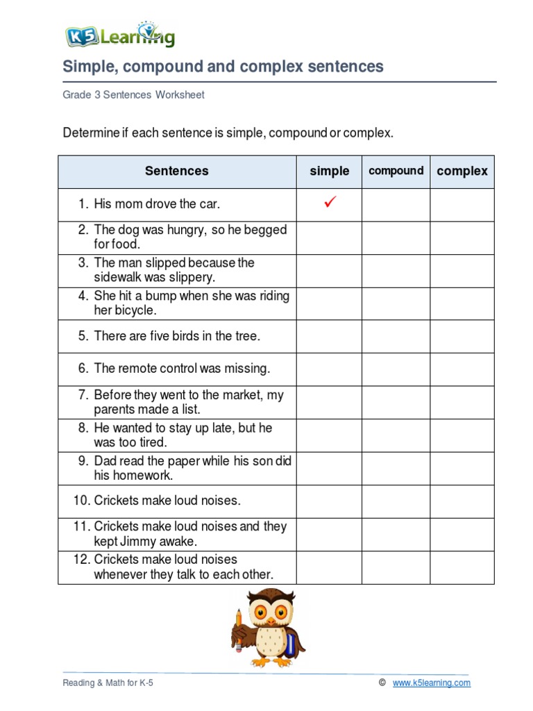 Grade 3 Simple Compound Complex Sentences B | PDF