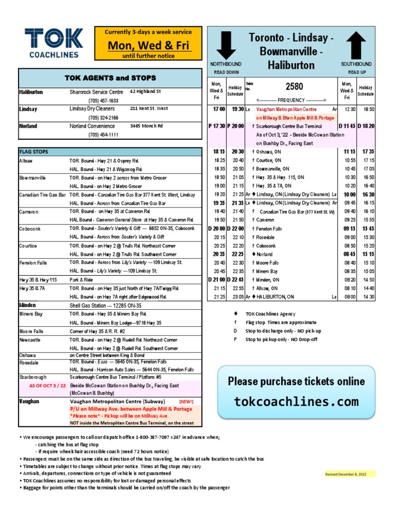 TOK Coachlines - Haliburton - Lindsay - Norland | PDF | Transport ...