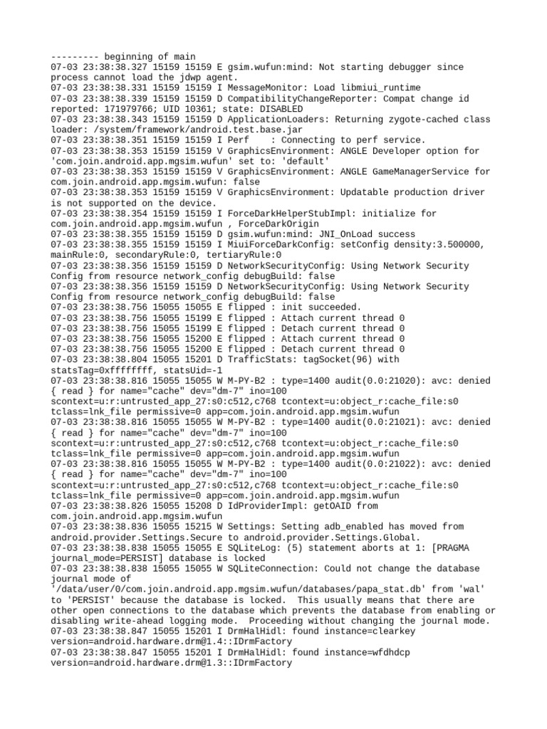Com - Join.android - App.mgsim - Wufun Logcat | PDF