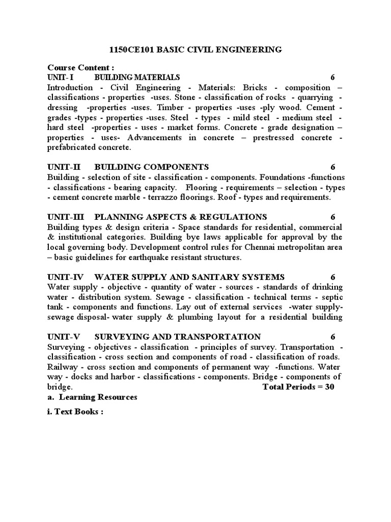 1150ce101 Basic Civil Engineering Syllabus | PDF