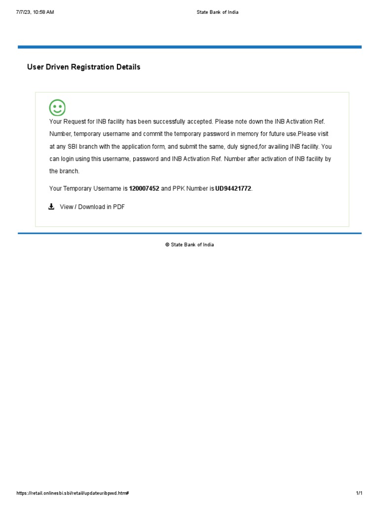 SBI INB Registration Confirmation | PDF | Career & Growth | Finance ...