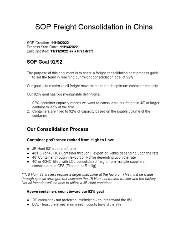 SOP Freight Consolidation in China | PDF