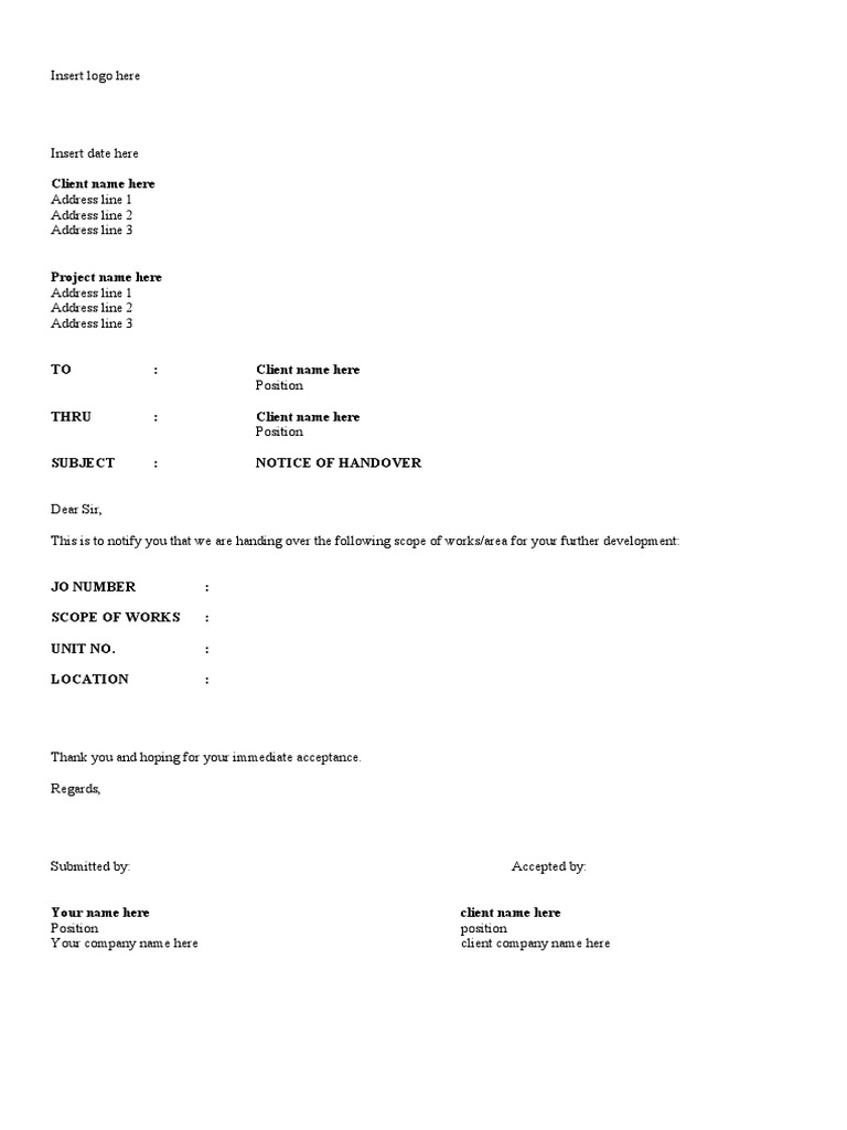 Handover Form Template | PDF | Technology & Engineering
