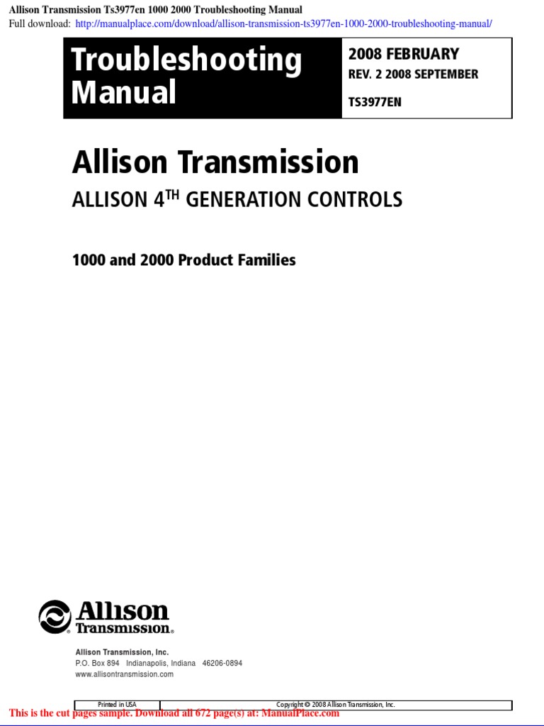 Allison Transmission Ts3977en 1000 2000 Troubleshooting Manual Pdf
